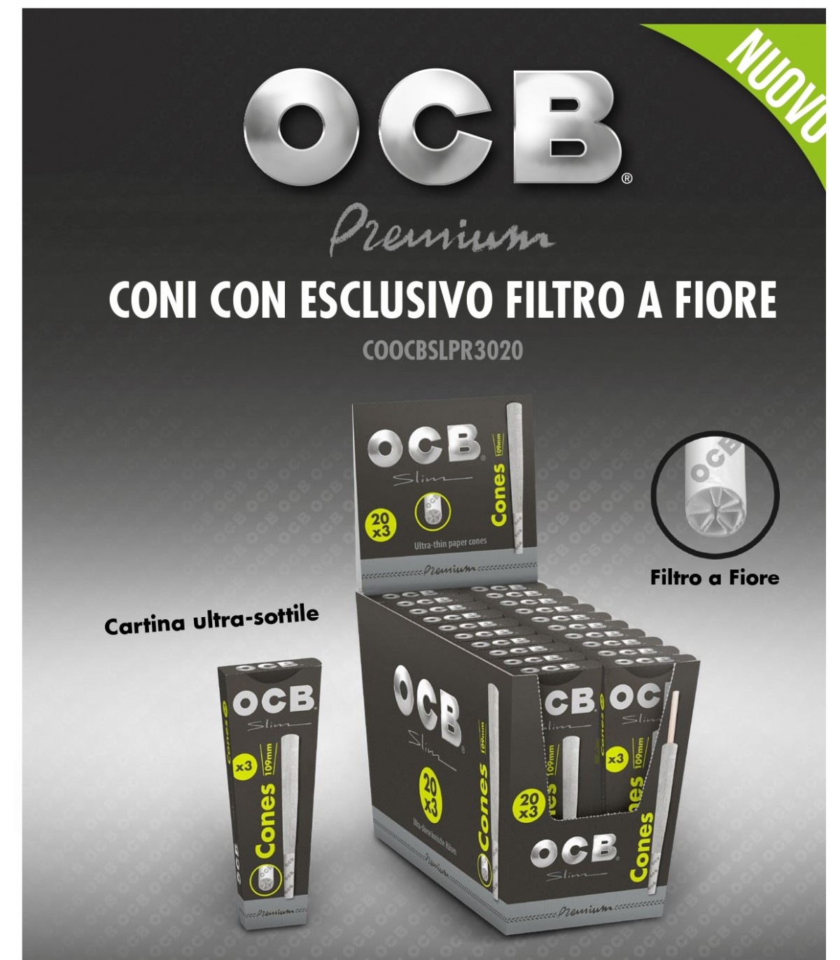CONI OCB PREMIUM SLIM prerollati con Filtro A FIORE CONF. 20 SCATOLINE
